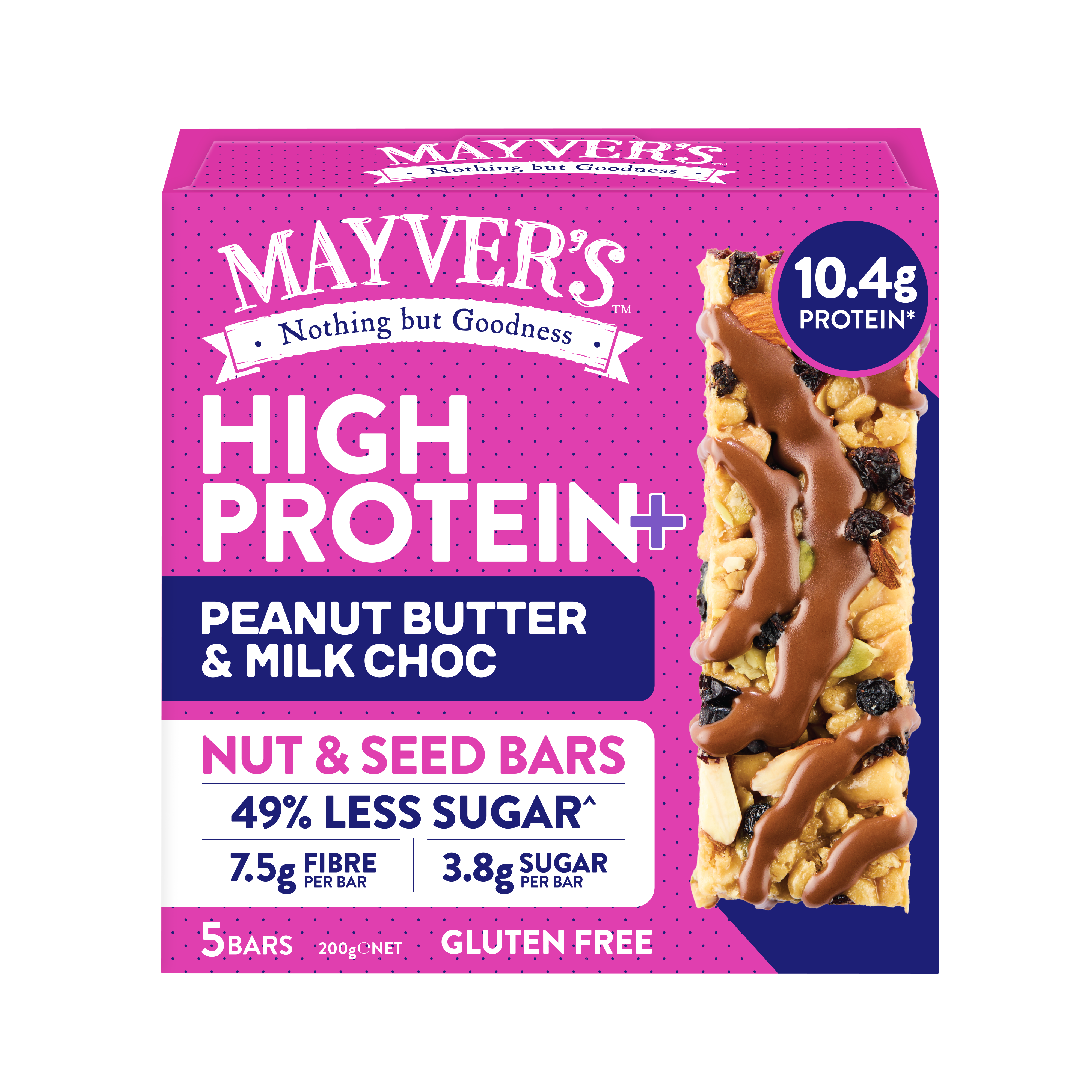 MAYVER'S HIGH PROTEIN+ PEANUT BUTTER & MILK CHOC NUT & SEED BAR (5pk ...