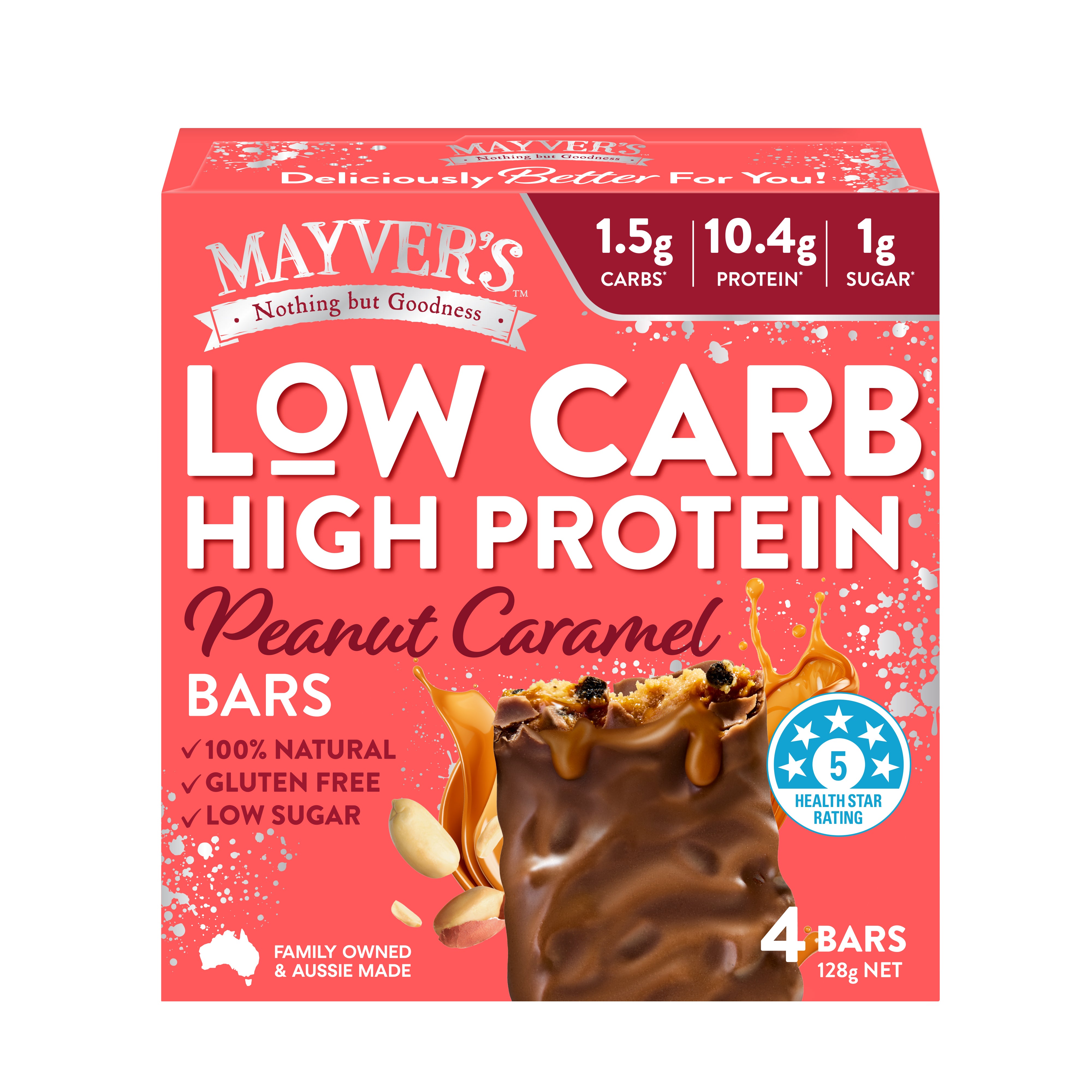 LOW CARB HIGH PROTEIN PEANUT CARAMEL BARS 4pk – Mayver's
