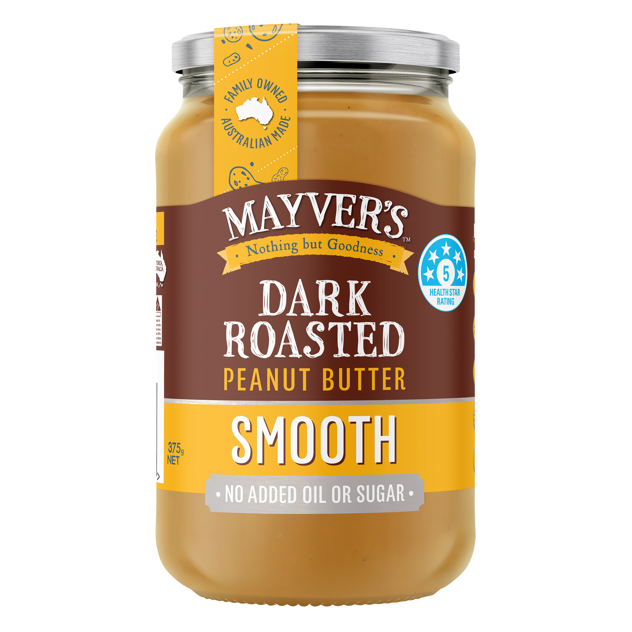 MAYVER'S SMOOTH DARK ROASTED PEANUT BUTTER 375g – Mayver's