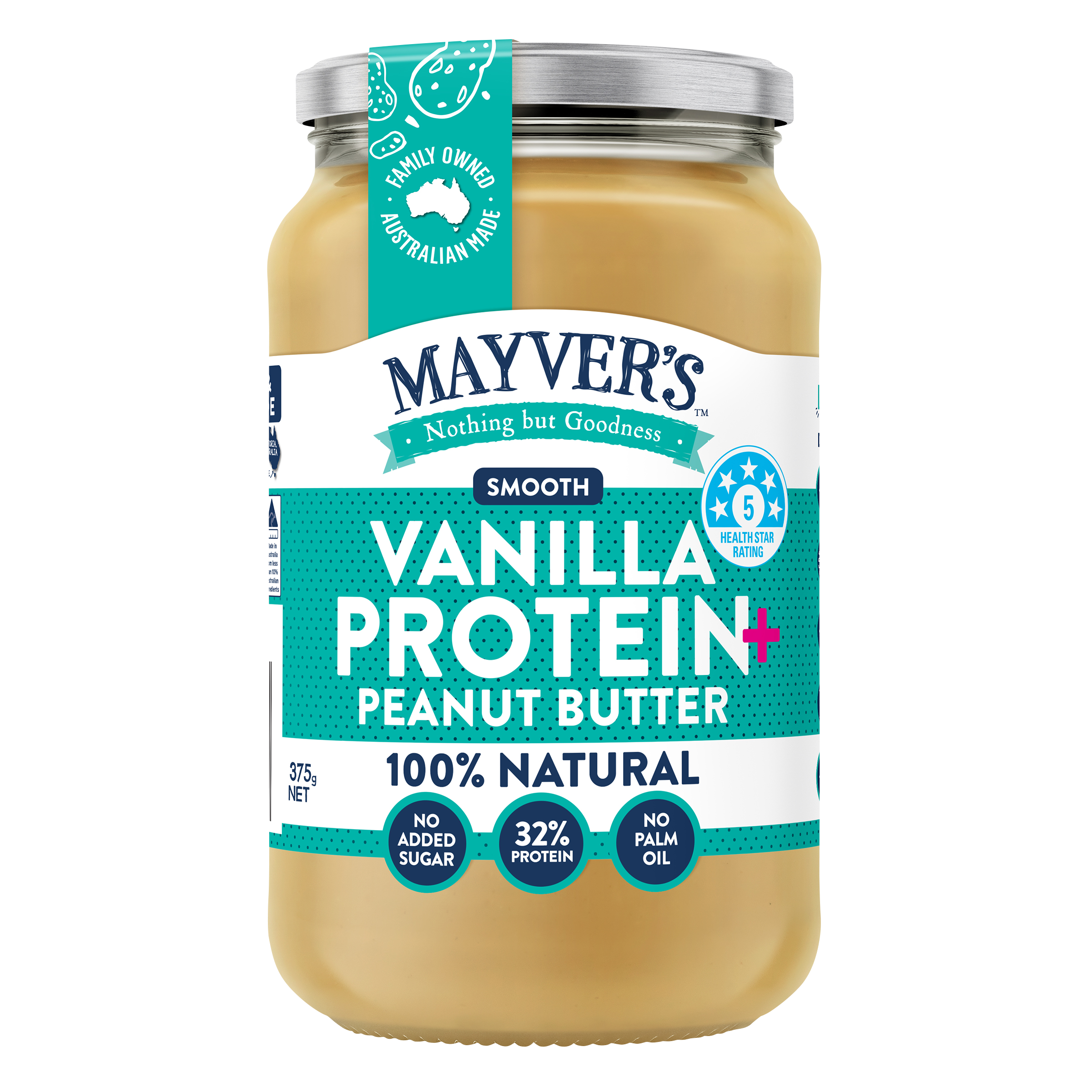 MAYVER'S PROTEIN+ VANILLA SMOOTH PEANUT BUTTER 375g – Mayver's